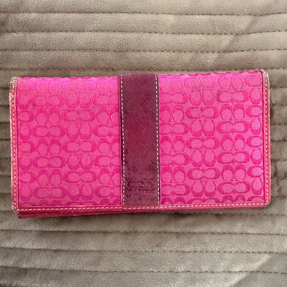Coach Pink Signature Monogram Logo Fabric Suede Leath… - Gem